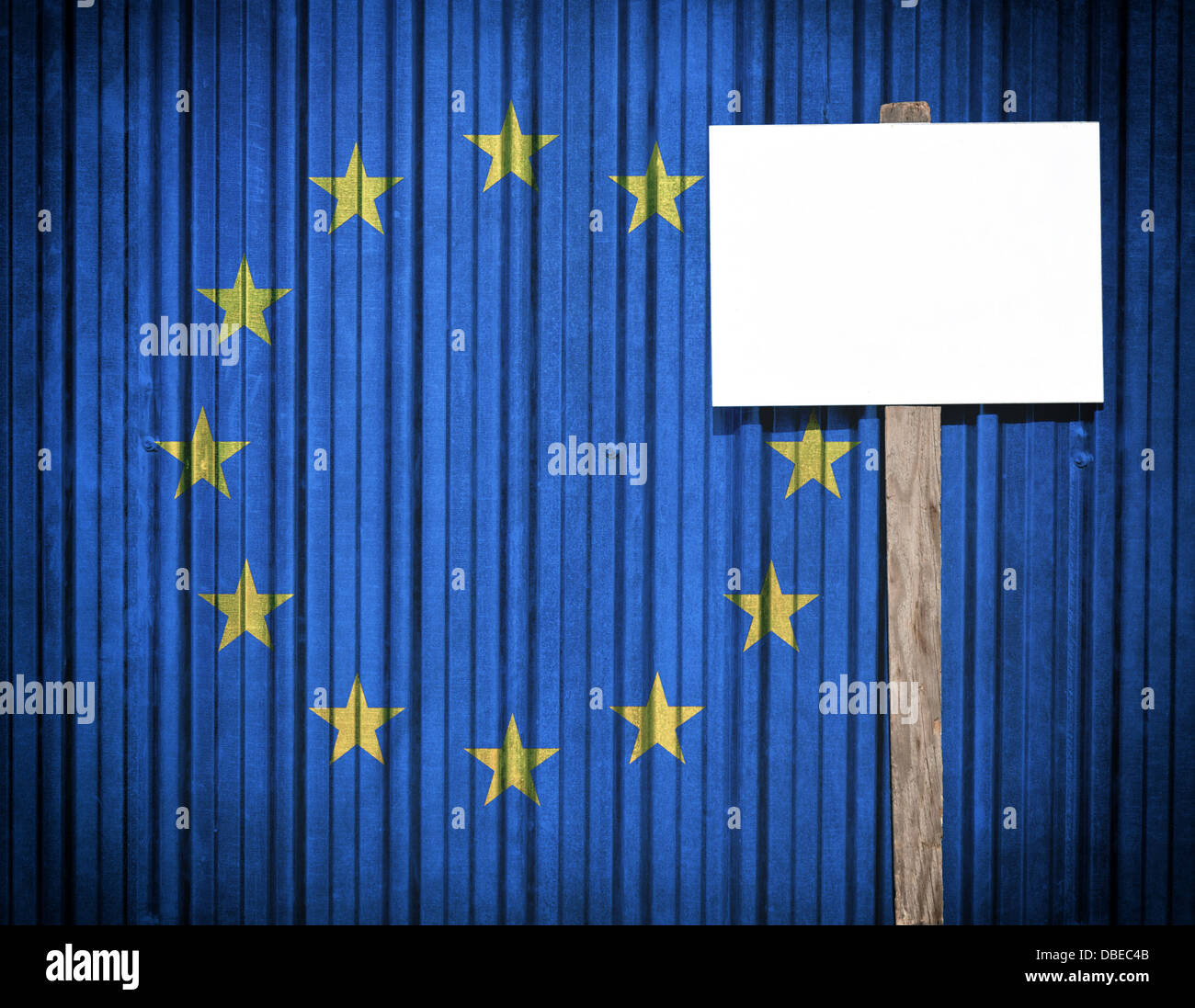 European Union flag on the metal background with blank board Stock ...