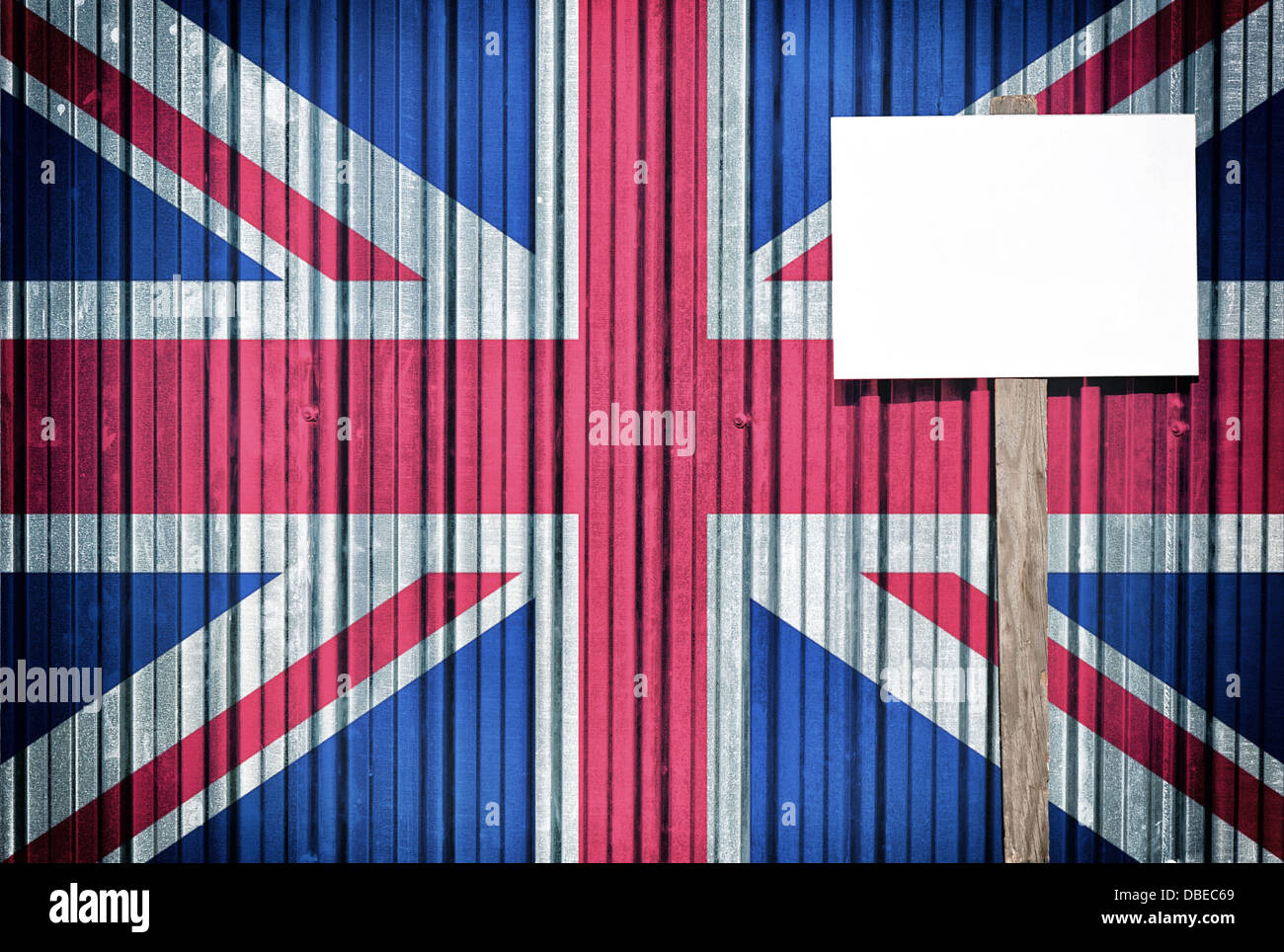Union Jack flag on the metal background with blank board Stock Photo ...
