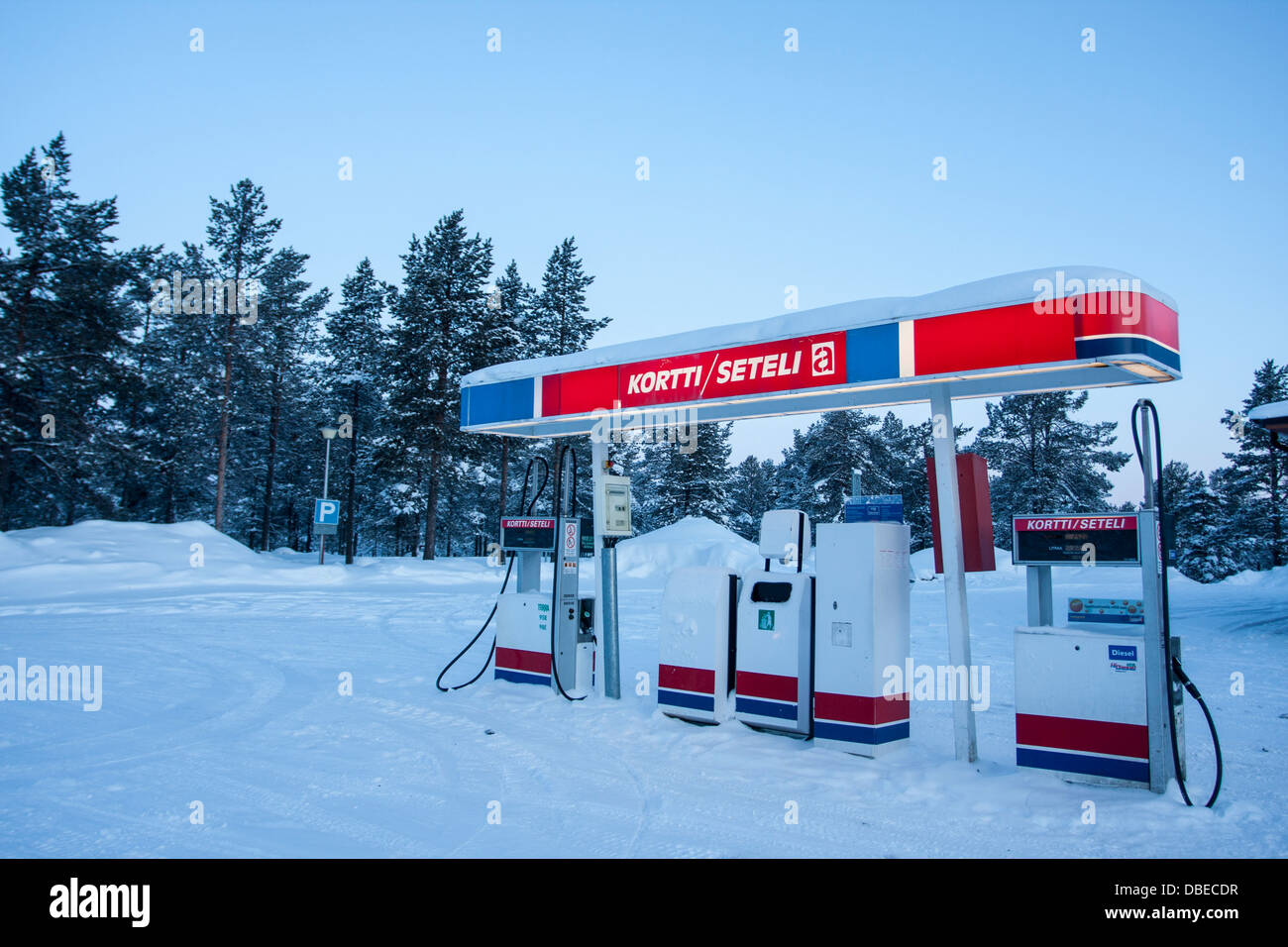 Small gas station in Hetta, Enontekiö, Finland - Snowy rural scene in ...