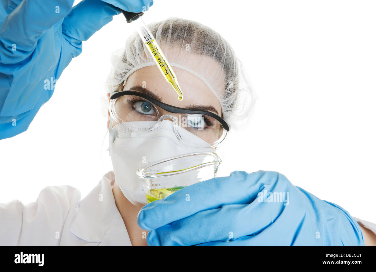 Medical worker conducting a routine medical test. Shot on a white ...