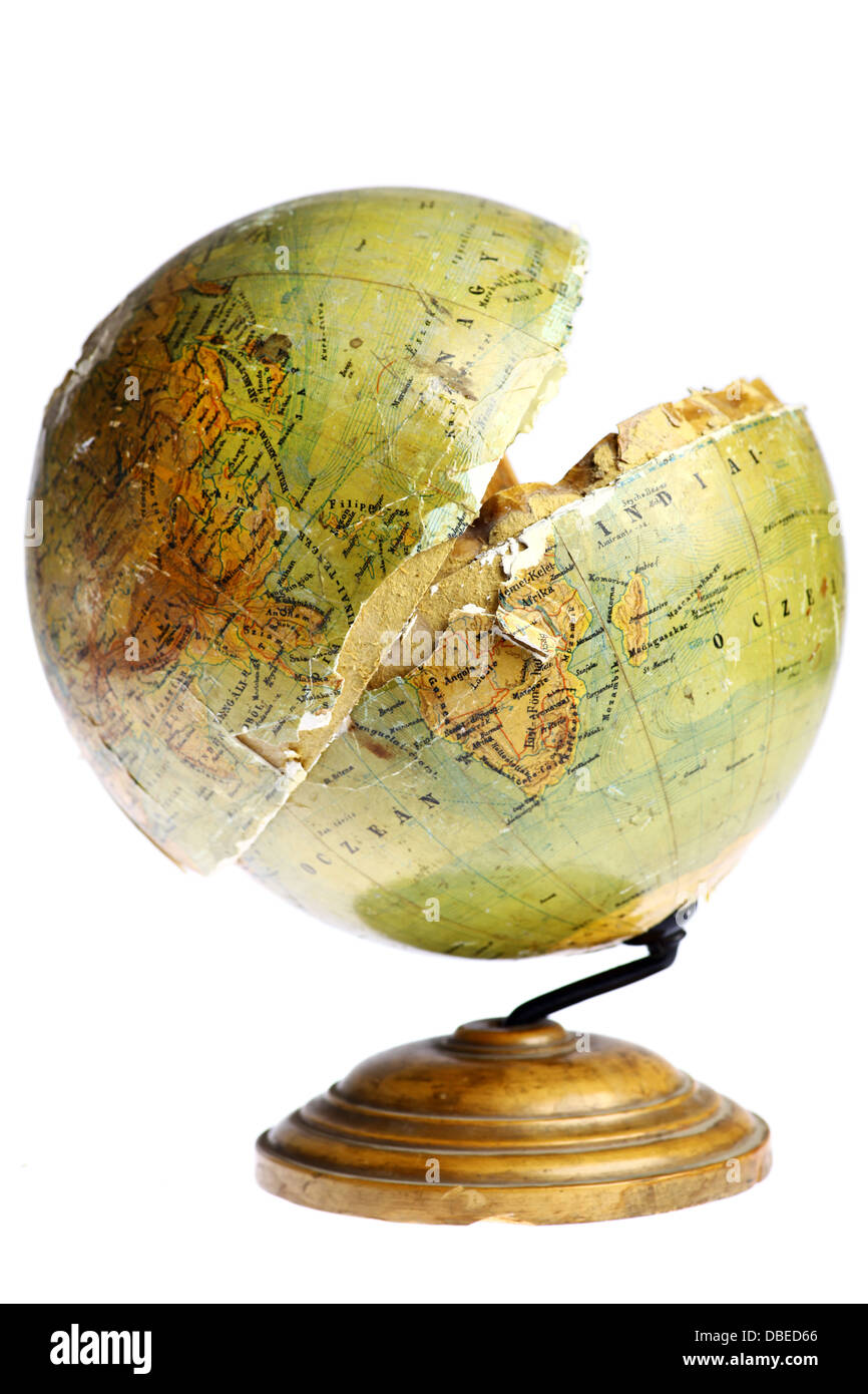 A broken vintage globe, illustration for a damaged planet Stock Photo ...