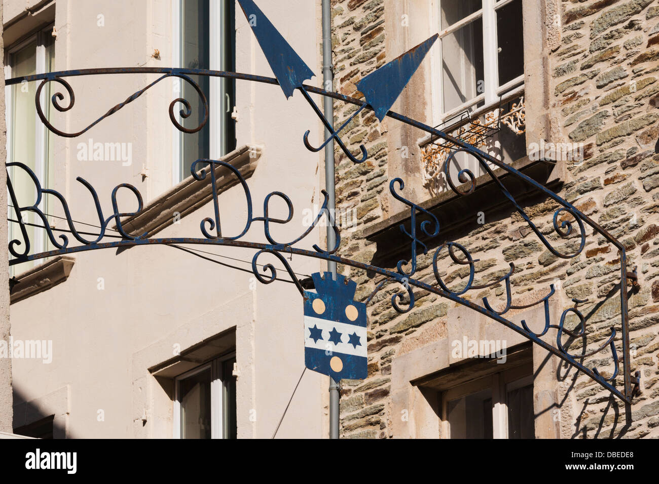 France, Normandy, Cherbourg-Octeville, sign for rue des Fosses ...