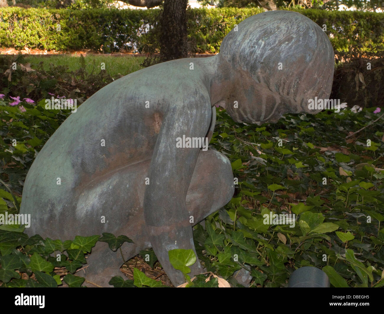 STATUE OF CROUCHING BOY IN GARDEN CUMMER MUSEUM OF ART JACKSONVILLE ...