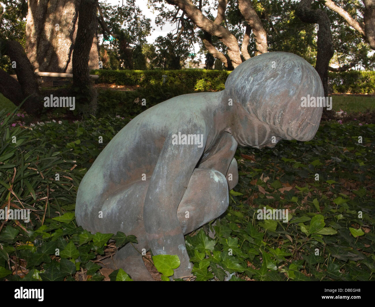 STATUE OF CROUCHING BOY IN GARDEN CUMMER MUSEUM OF ART JACKSONVILLE ...
