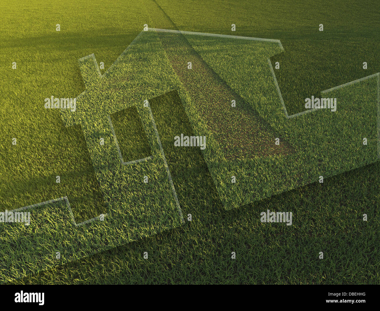 Grass home icon made from grass made in 3d software Stock Photo - Alamy