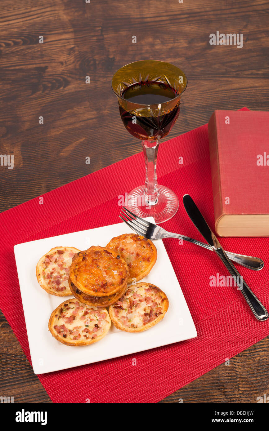 Bachelor evening, fast food, glass of wine and a book, a concept Stock ...