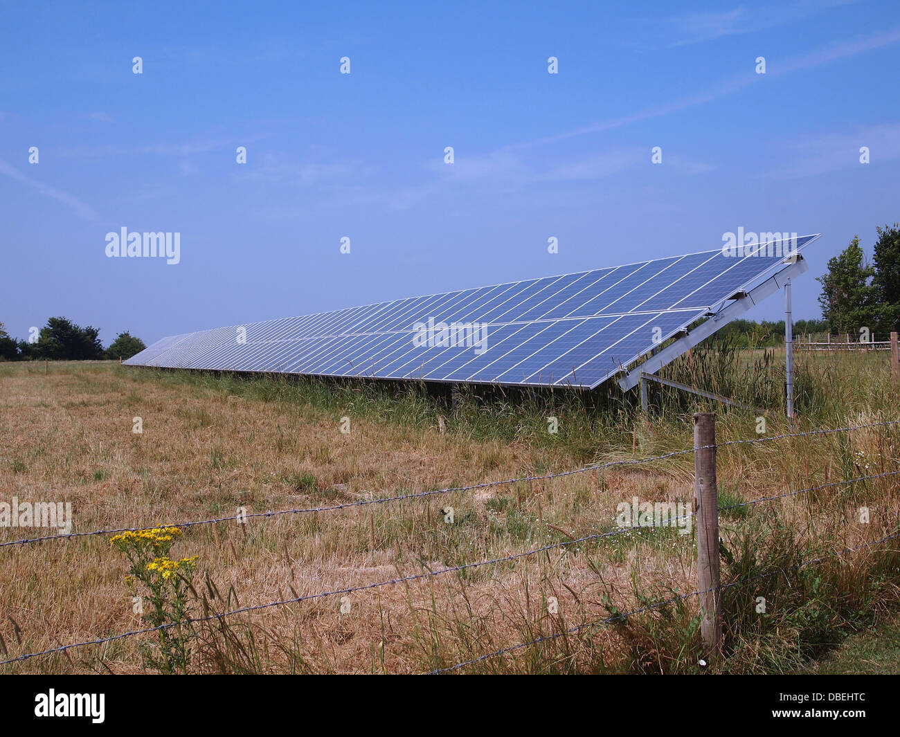 Long solar panel in a field in Somerset, England, UK, July 2013 Stock ...