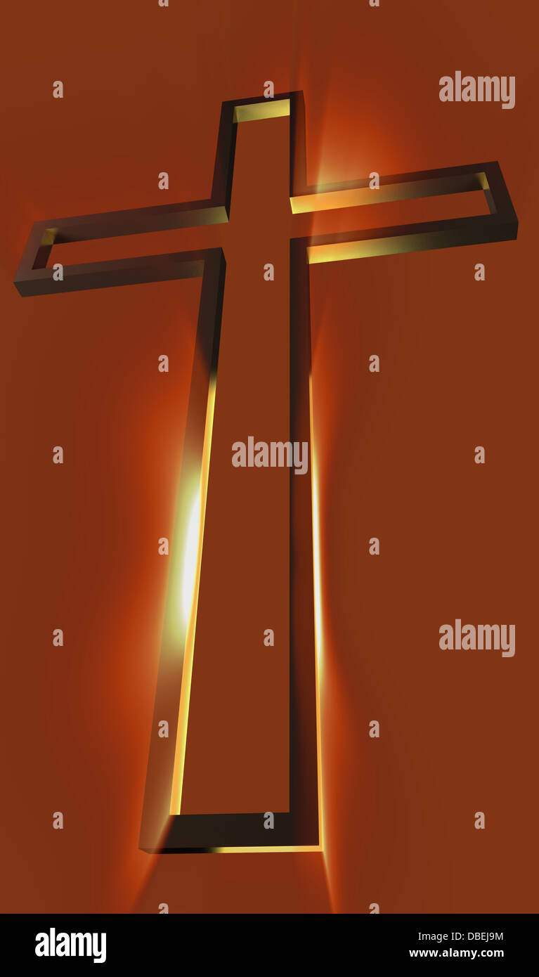 Wooden cross with rays behind on red made in 3d software Stock Photo ...