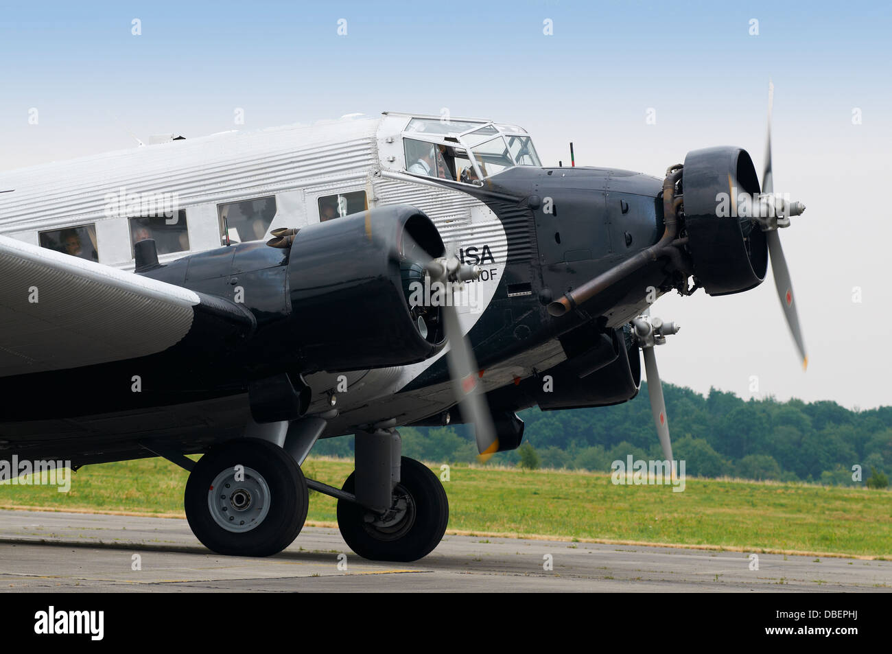 Junkers JU 52, historic German propeller aircraftstarting Stock Photo ...