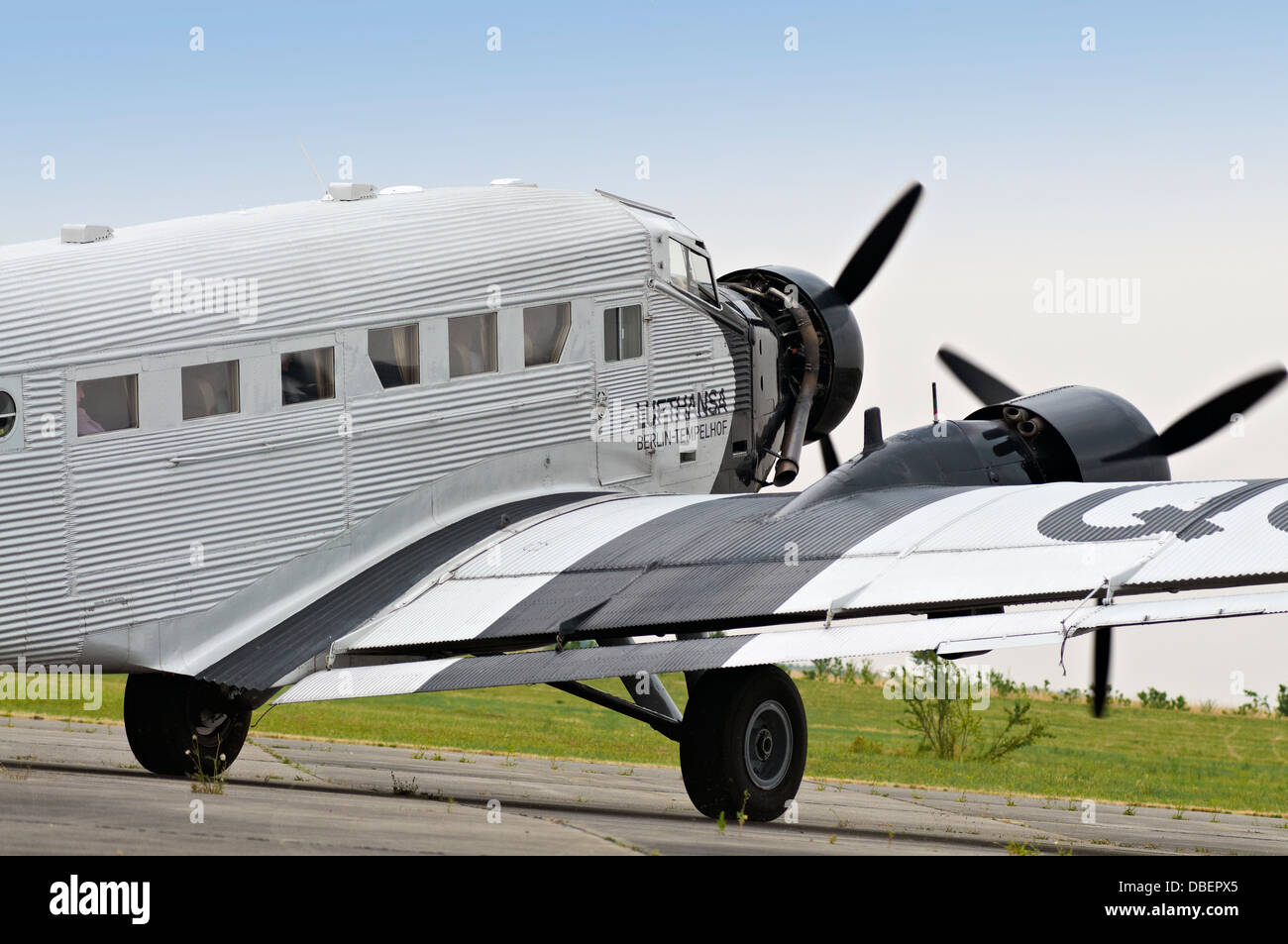 Junkers JU 52, historic German propeller aircraft starting Stock Photo ...