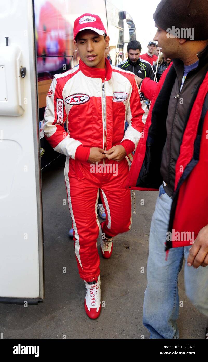 Sergio Aguero test drives a racing car at the Autodromo de La Plata ...