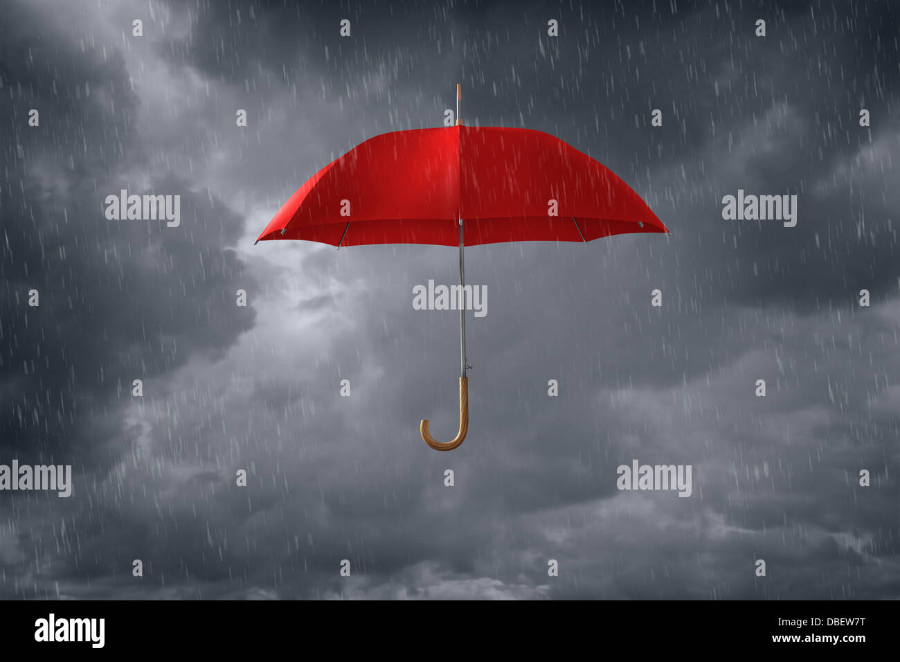 Red umbrella floating in storm clouds Stock Photo - Alamy