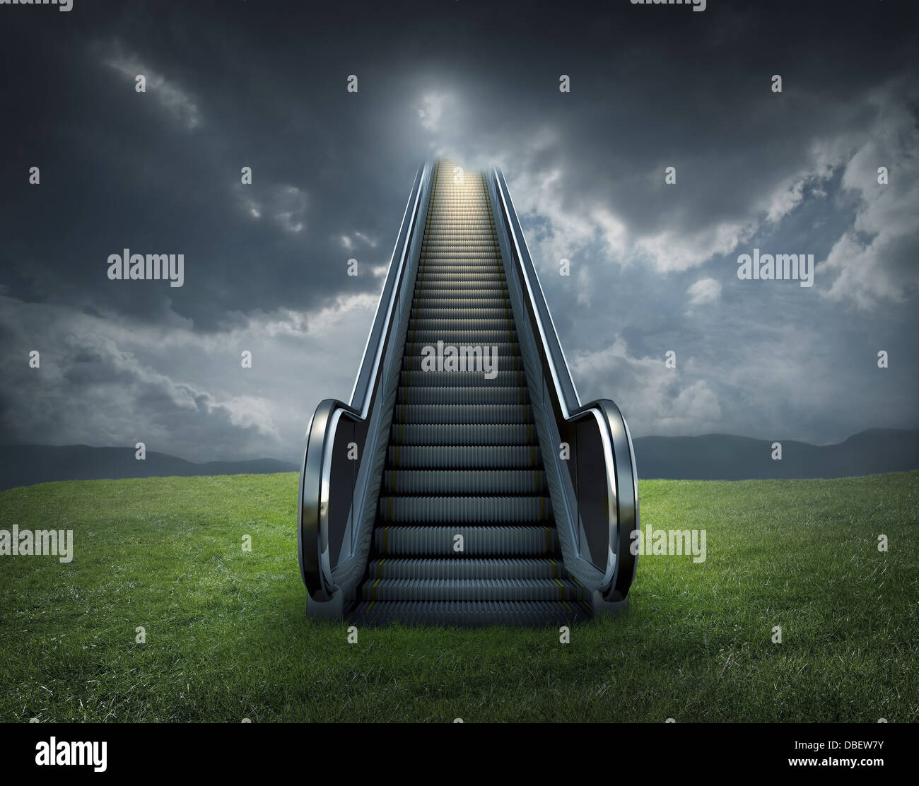 Escalator to cloudy sky in rural landscape Stock Photo - Alamy