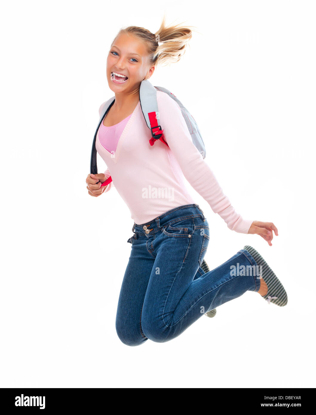 Back To School. Happy and Smiling High School Student Jumping Stock ...