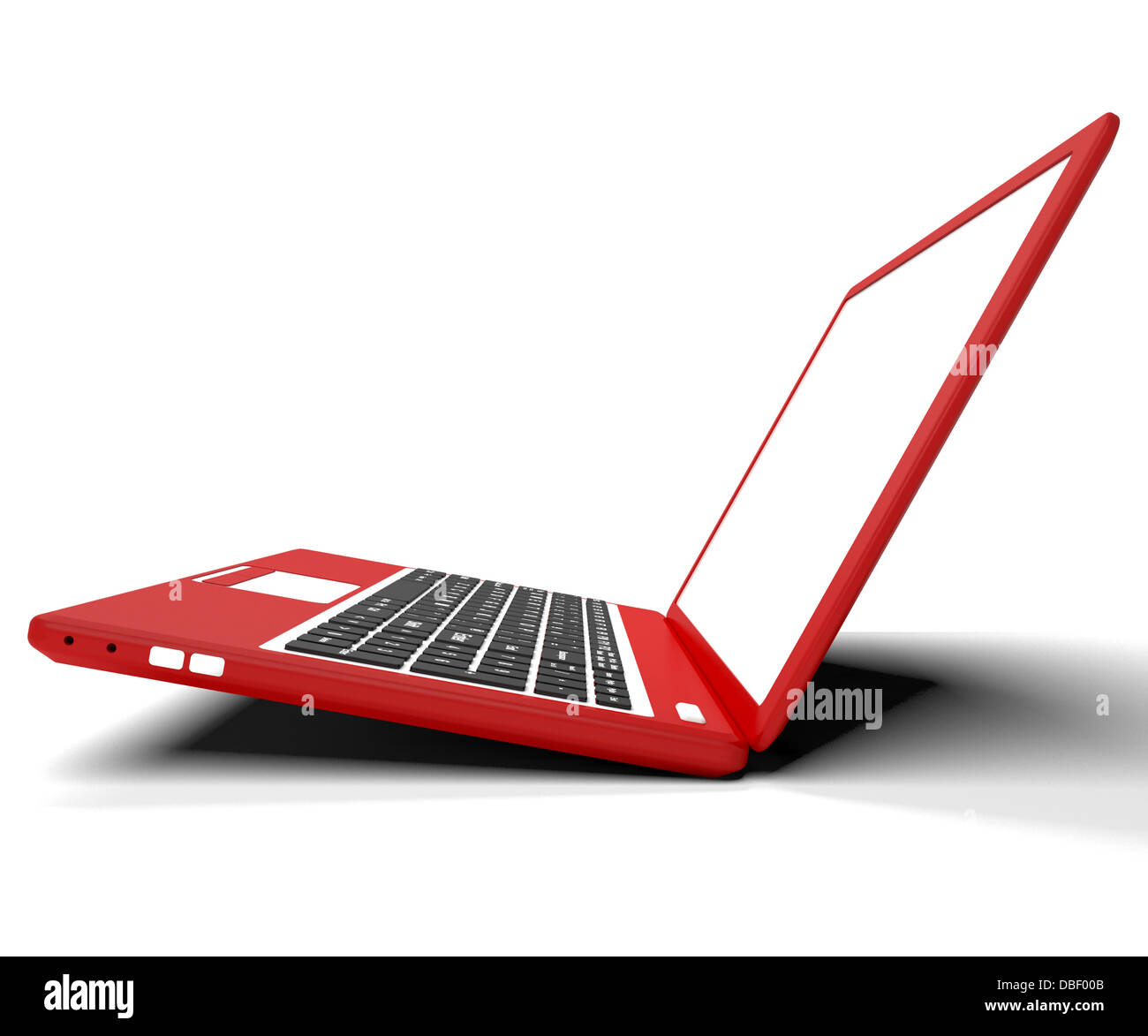 Red Sideways Computer On Desk With White Copyspace Stock Photo - Alamy