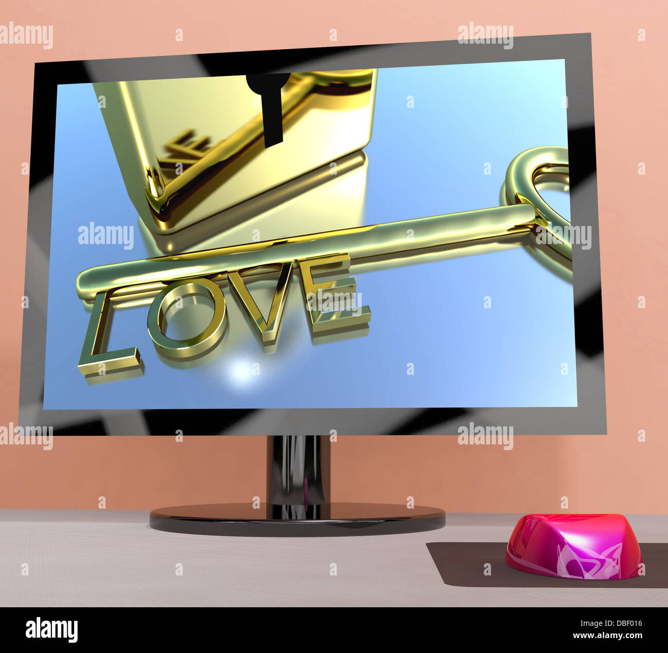 Love Key On Computer Screen Showing Online Dating Stock Photo - Alamy