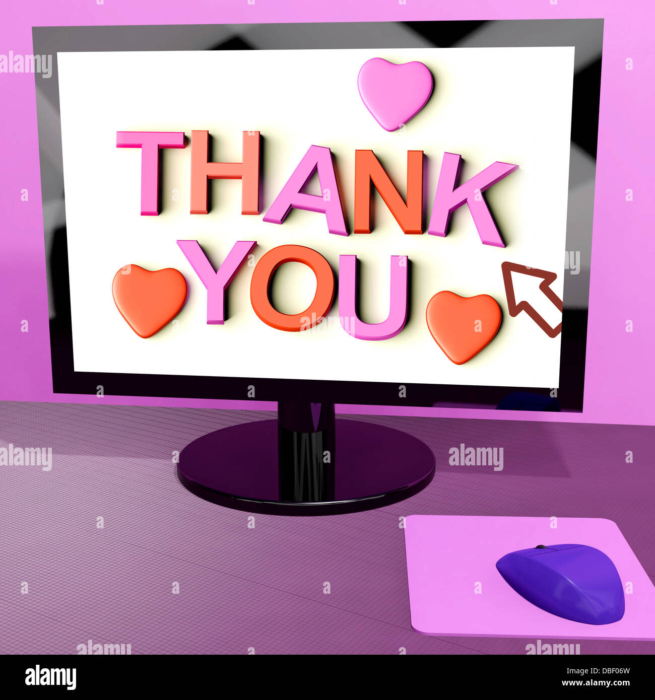 Thank You Message On Computer Screen Showing Online Appreciation Stock ...