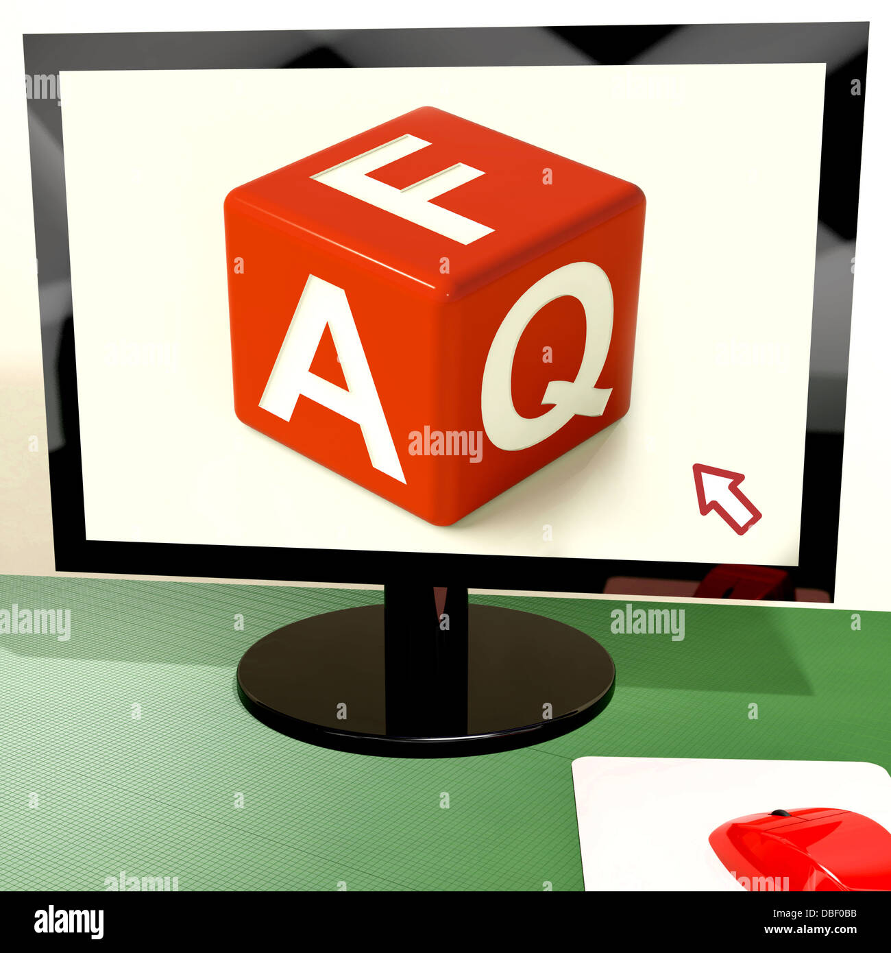 Faq Dice On Computer Screen Showing Online Help Stock Photo - Alamy