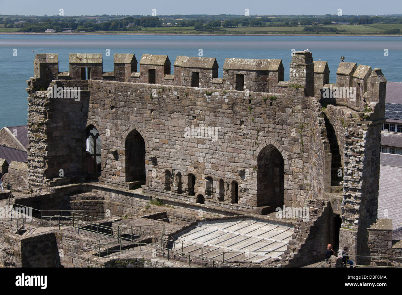 Town of Caernarfon, Wales. Picturesque rear view of the upper section ...