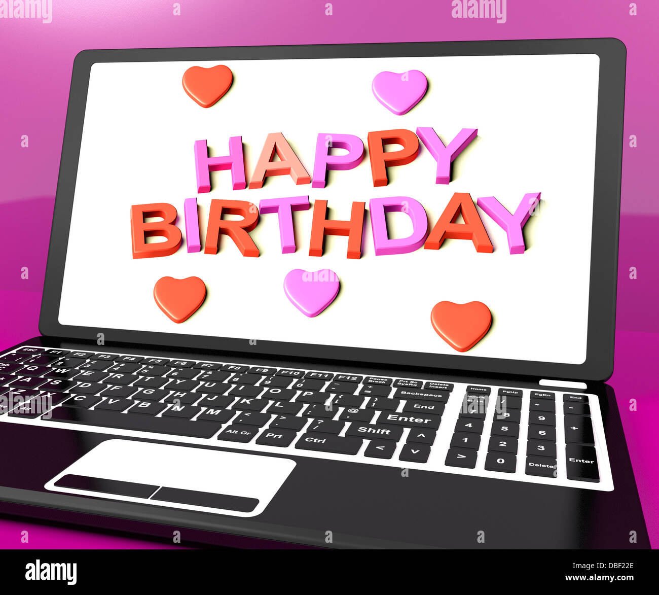 Happy Birthday On Laptop Computer Screen Showing Online Greeting Stock ...