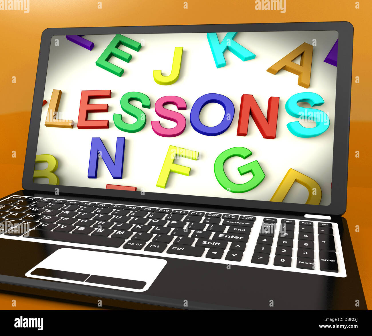 Lessons Message On Computer Screen Showing Online Education Stock Photo ...