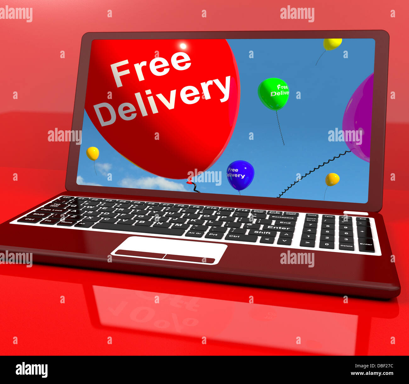 Free Delivery Balloons On Computer Showing No Charge Or Gratis T Stock ...
