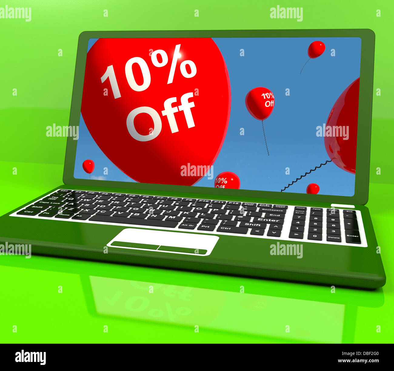 Balloons On Computer Showing Sale Discount Of Ten Percent Online Stock ...