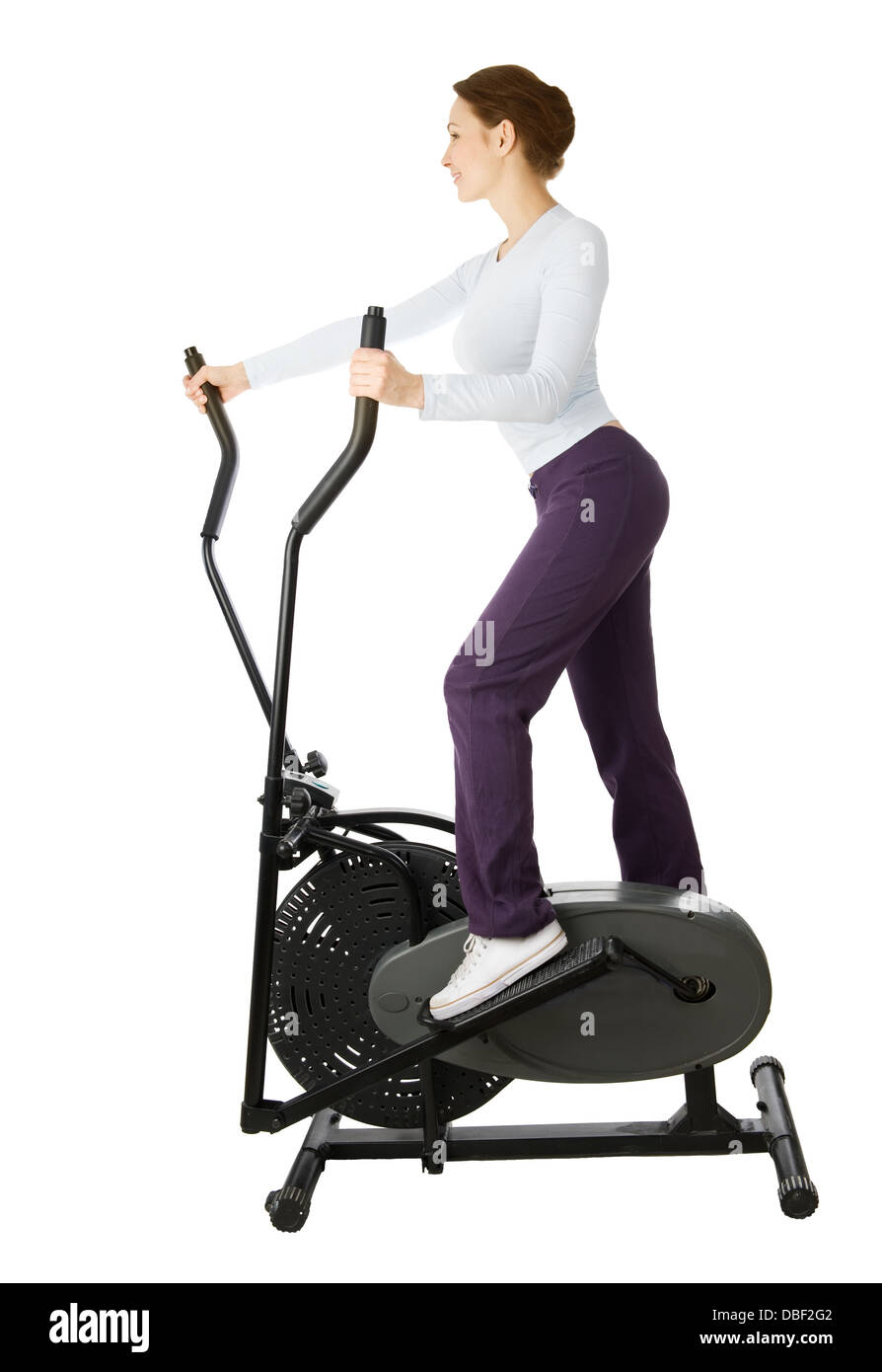 Young Woman Doing Cardio Exercise. Isolated On White Stock Photo - Alamy