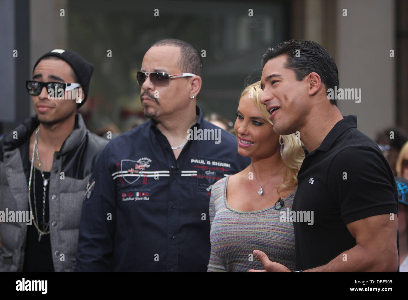 Rapper Ice-T, his son Ice Jr, CoCo Austin and Mario Lopez filming for ...