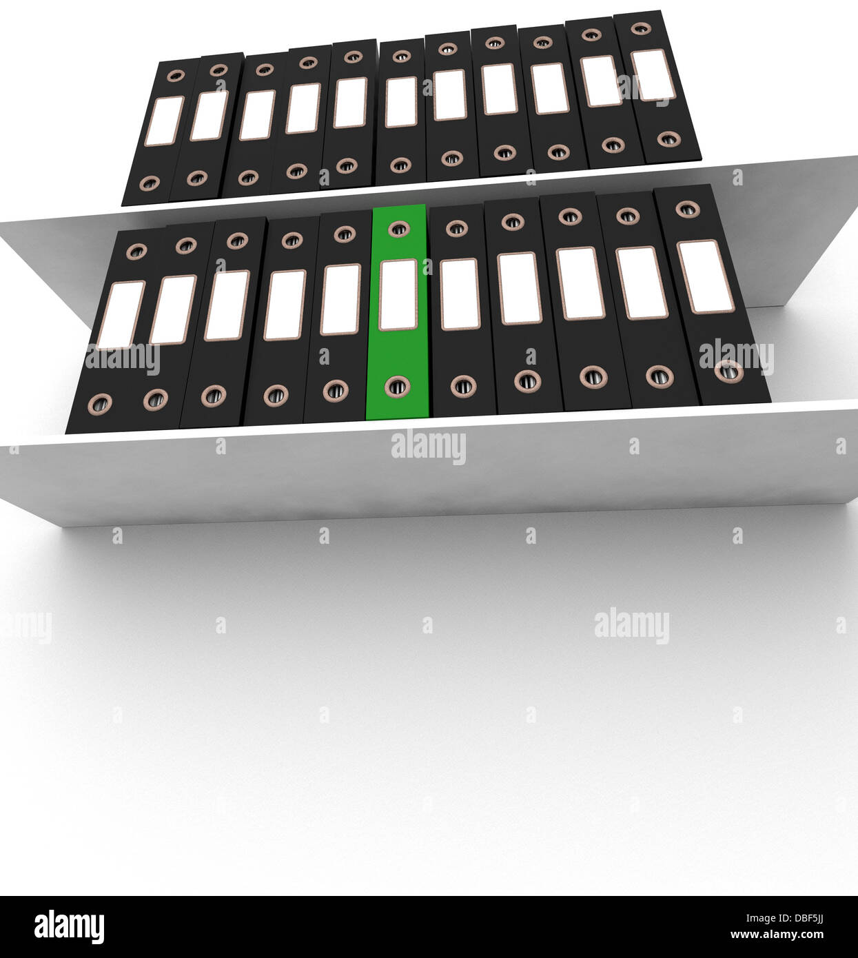 Green File Amongst Black On Shelves For Getting Office Organized Stock ...