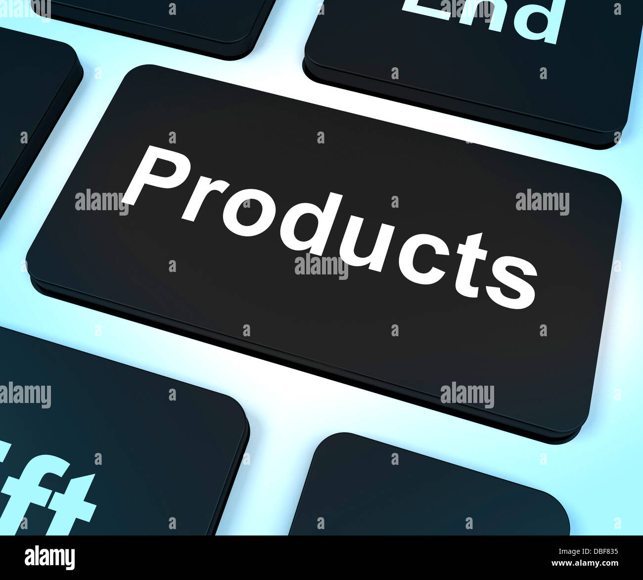 Products Computer Key Showing Internet Shopping Goods Stock Photo - Alamy