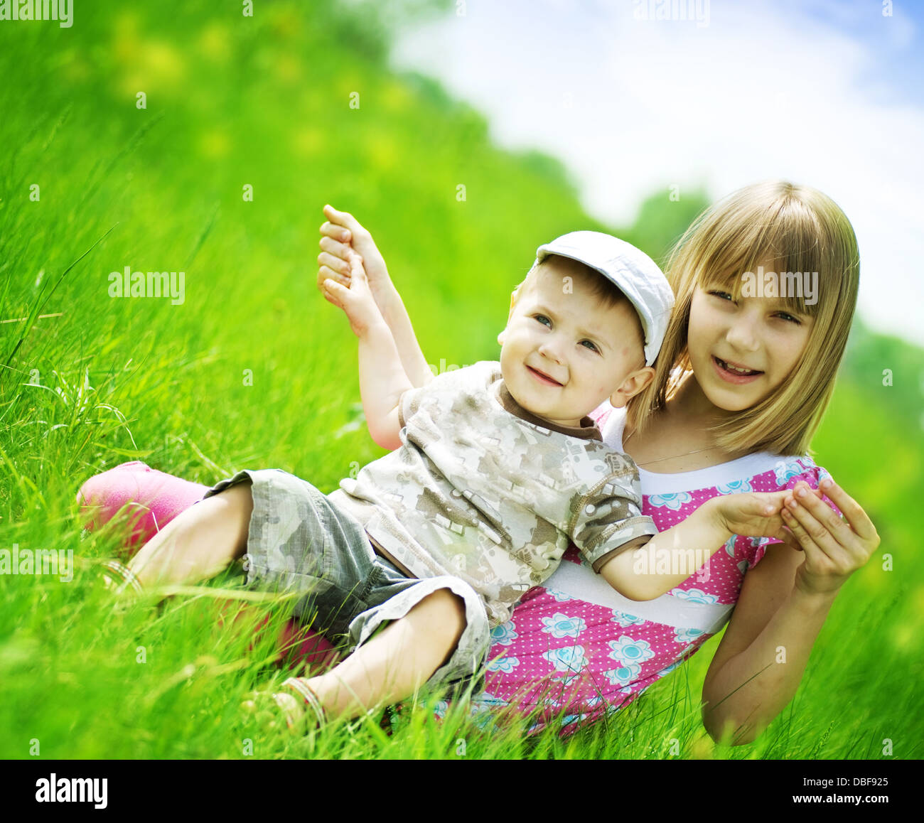 Happy Kids. Sister And brother Outdoor Stock Photo - Alamy