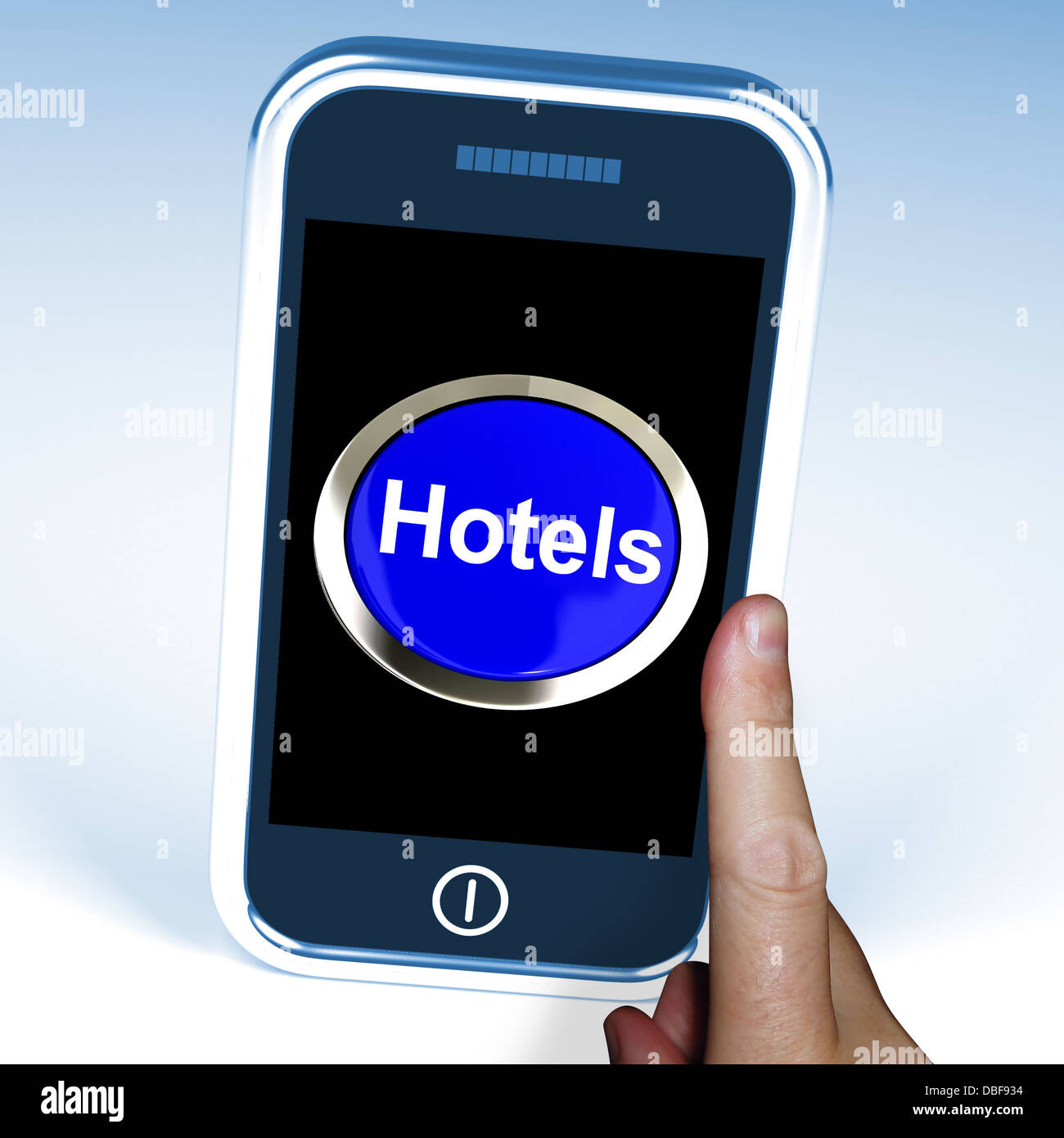 Hotel Button On Phone Shows Travel And Room Stock Photo - Alamy