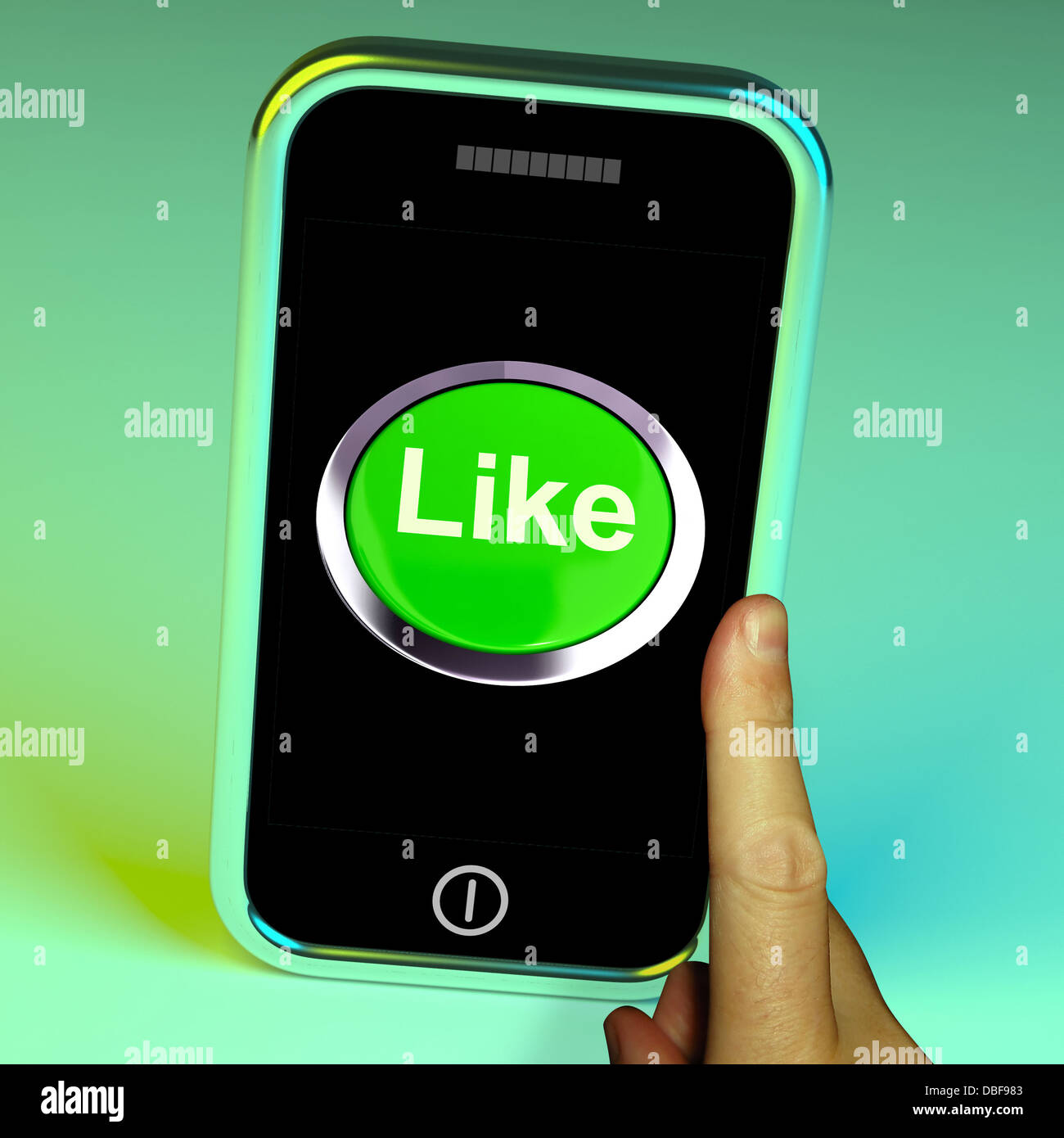 Like Button On Mobile Shows Approval And Being A Fan Stock Photo - Alamy