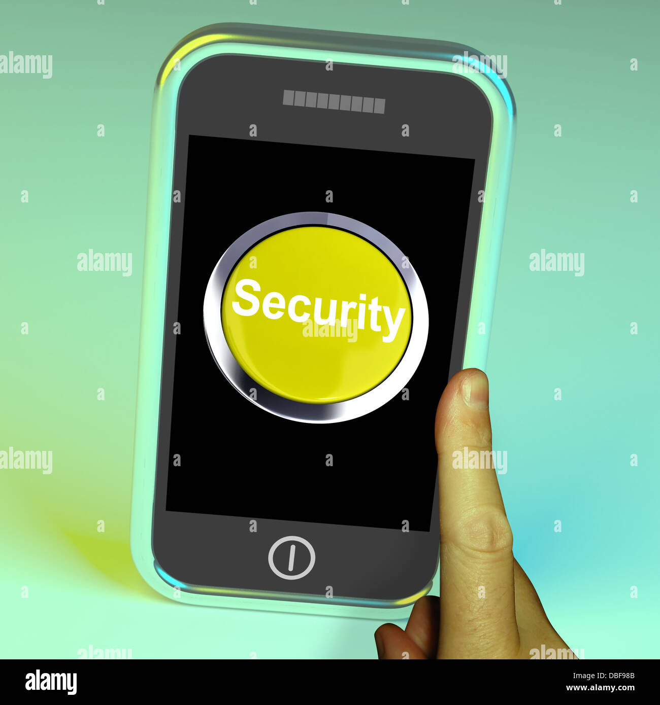 Security Button On Mobile Shows Encryption And Safety Stock Photo - Alamy