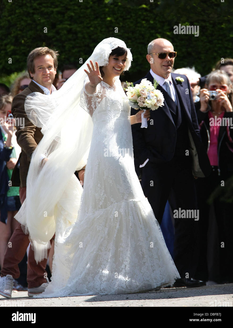Lily Allen, alongside father Keith Allen, arriving for her wedding to ...