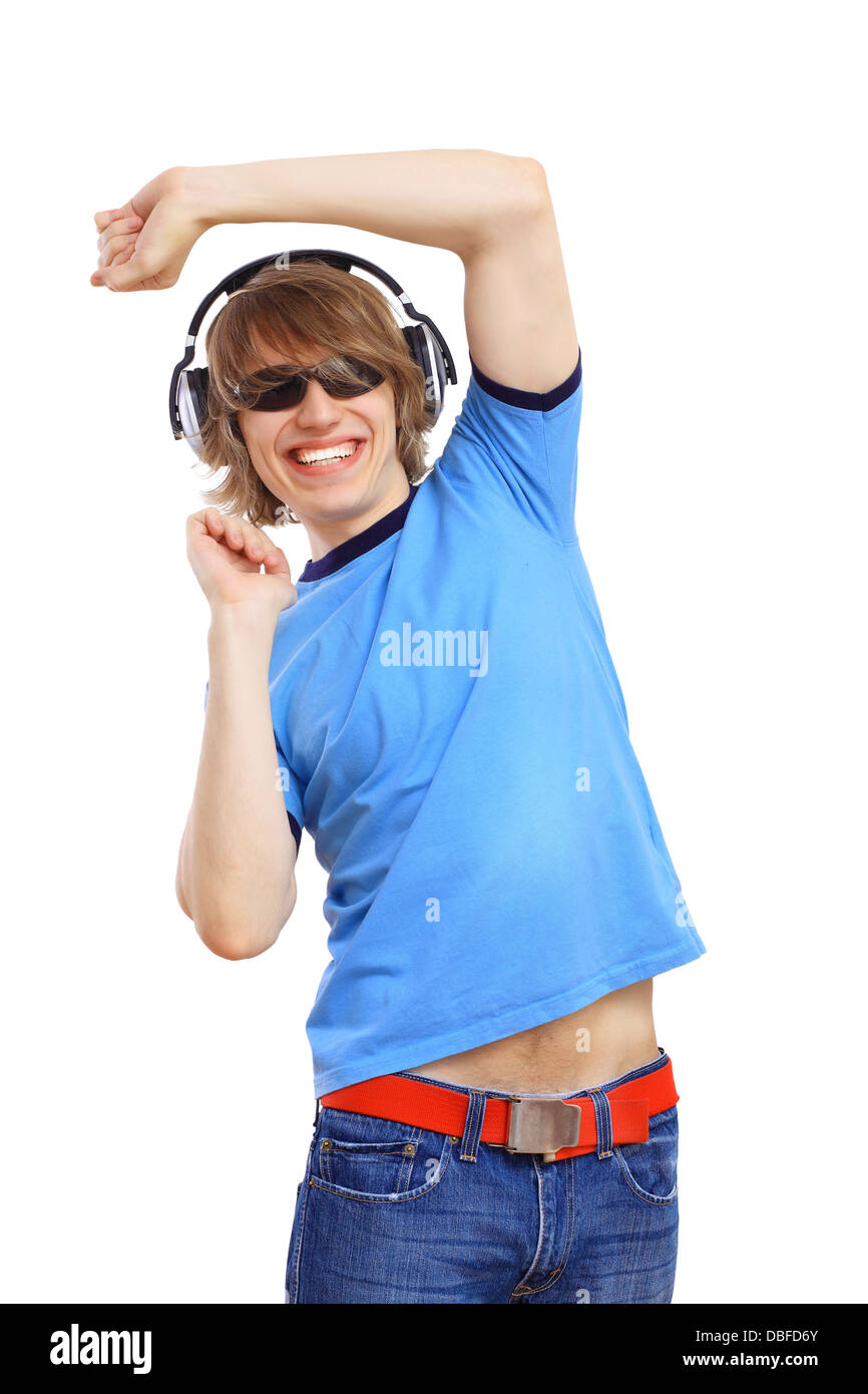 Happy smiling young man dancing Stock Photo - Alamy