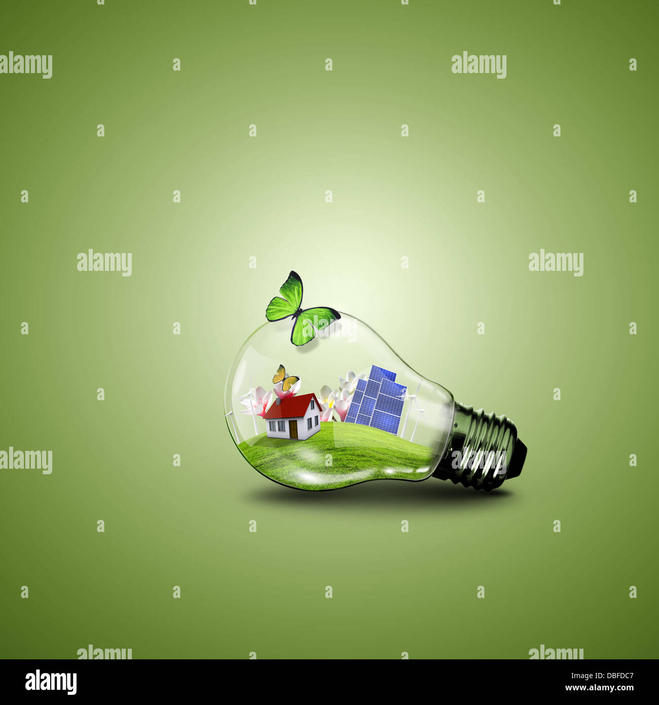 Electric light bulb and house inside it Stock Photo - Alamy