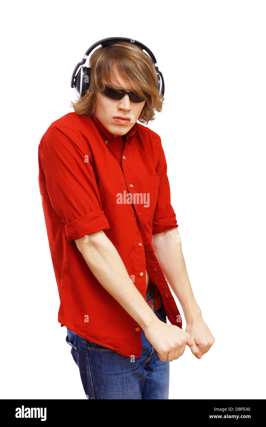 Happy smiling young man dancing Stock Photo - Alamy