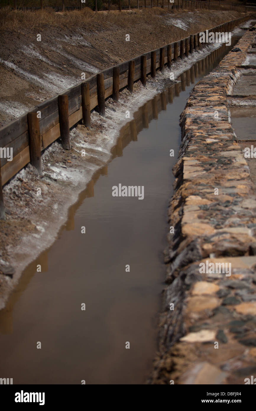 A water channel at the Salinas de Hortales salt mine in Prado del Rey ...