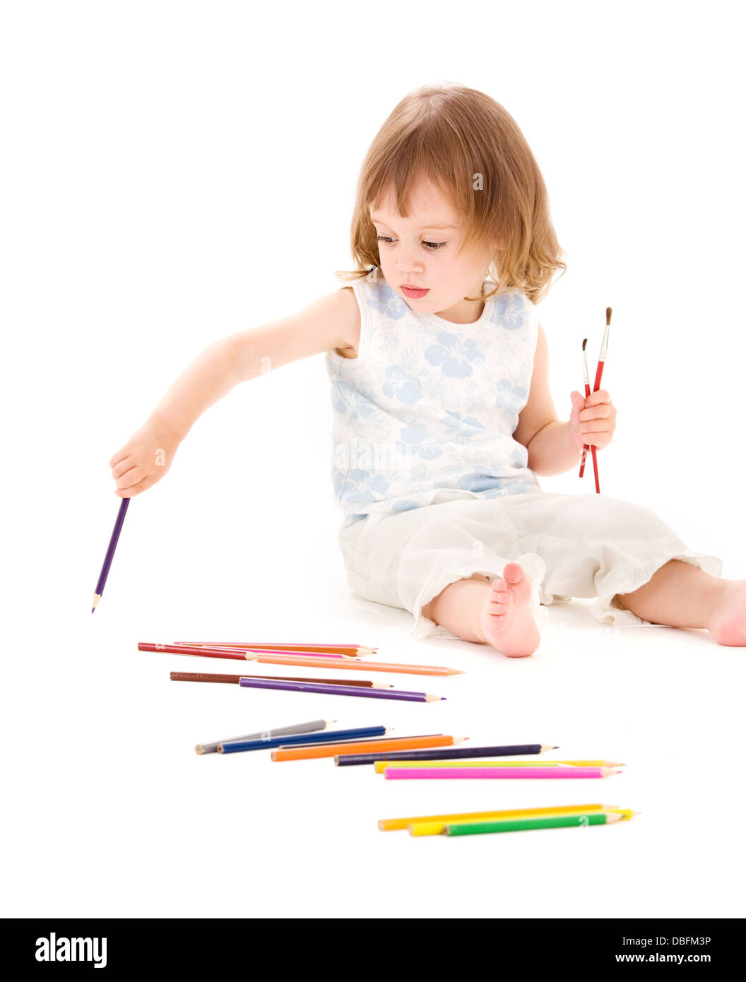 little girl with color pencils Stock Photo - Alamy