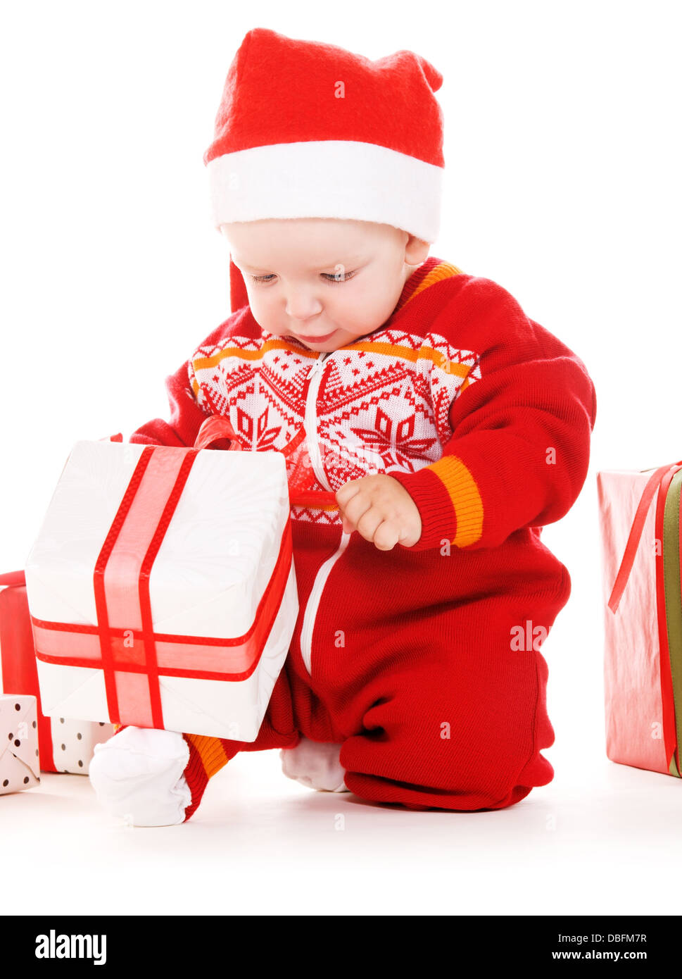 santa helper baby with christmas gifts Stock Photo - Alamy