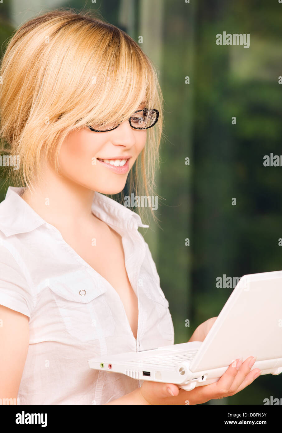 office girl with laptop computer Stock Photo - Alamy