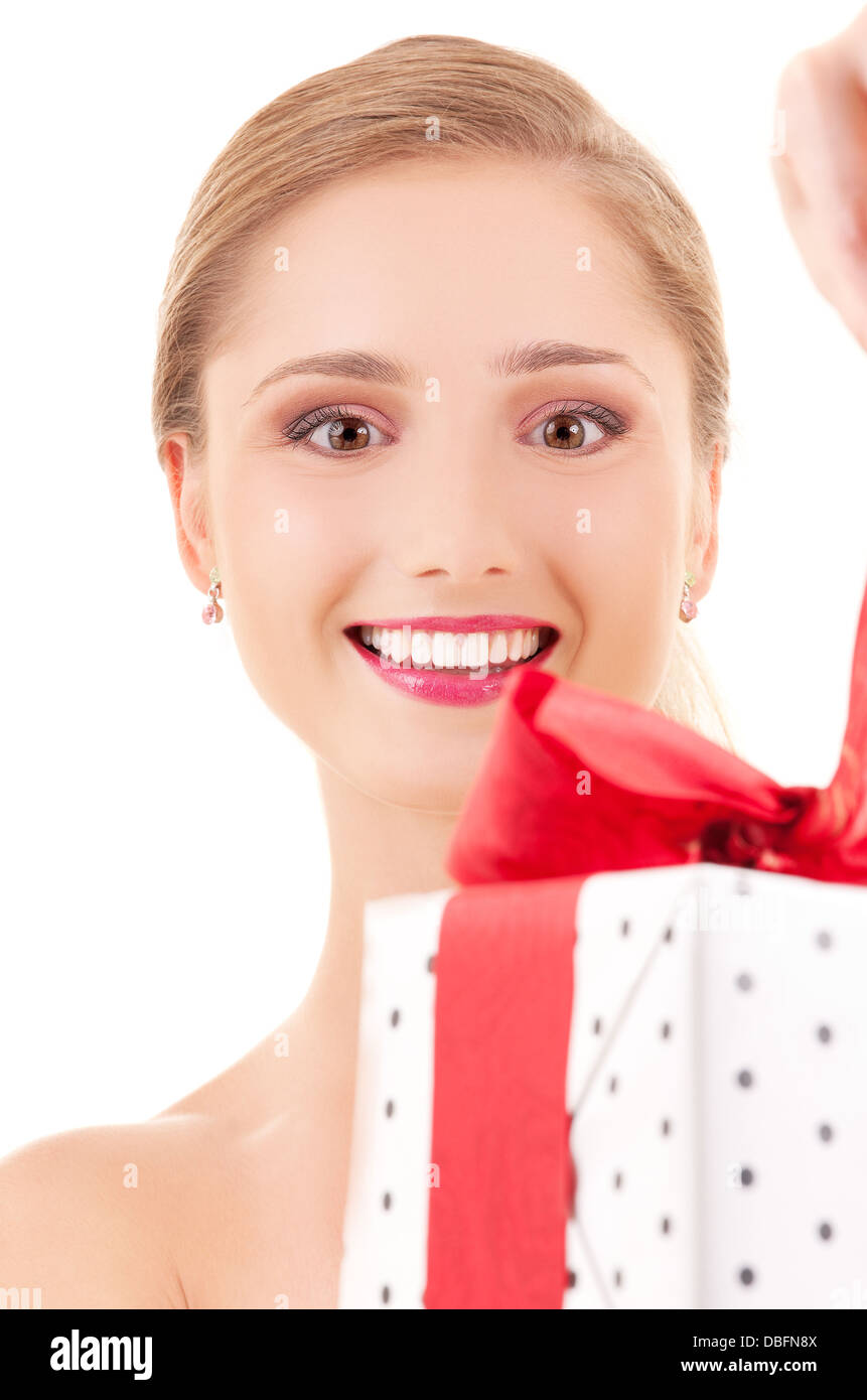 happy girl with gift box Stock Photo - Alamy