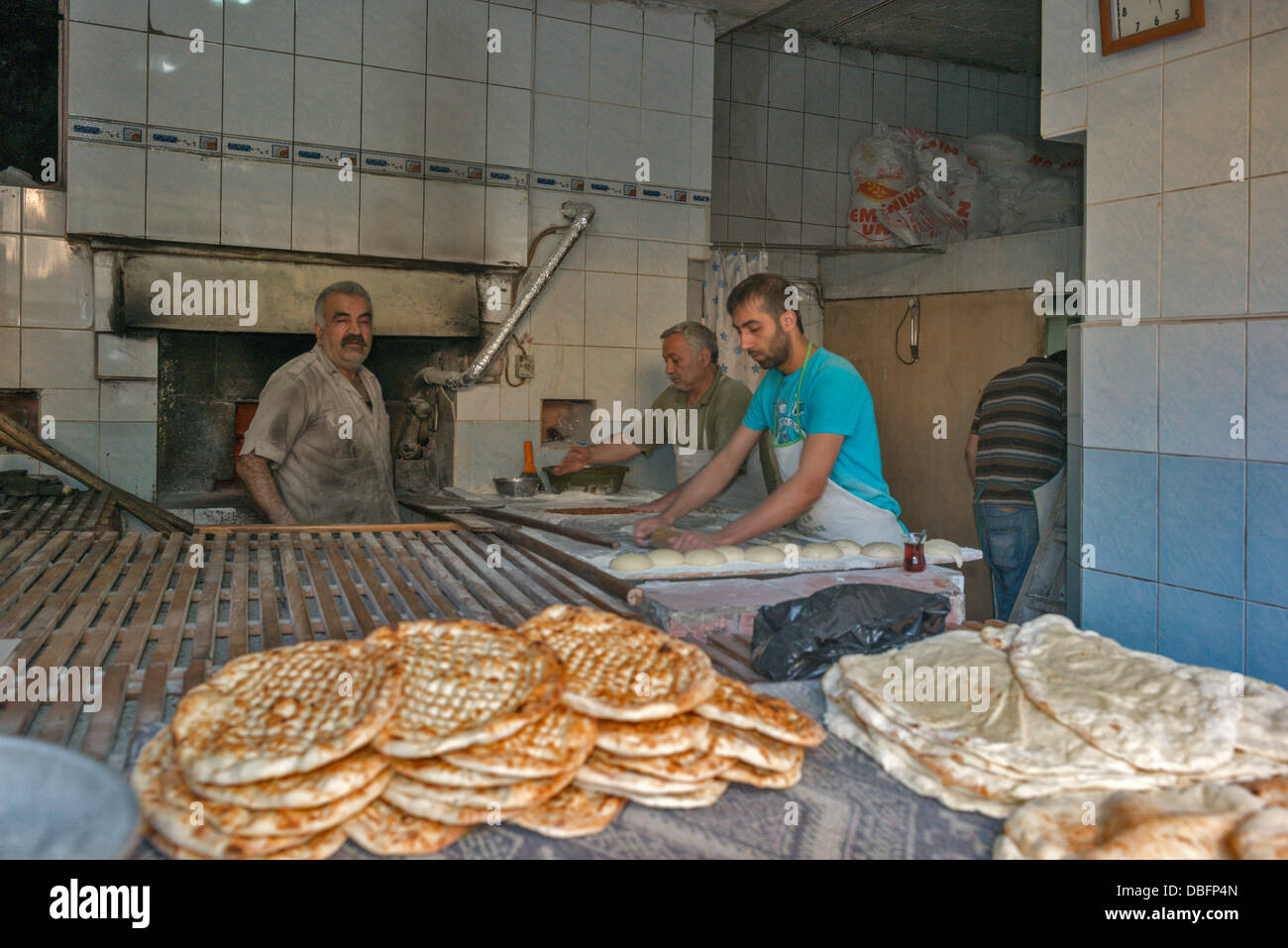 Traditional baker making Turkish bread pide Gaziantep Turkey Stock ...
