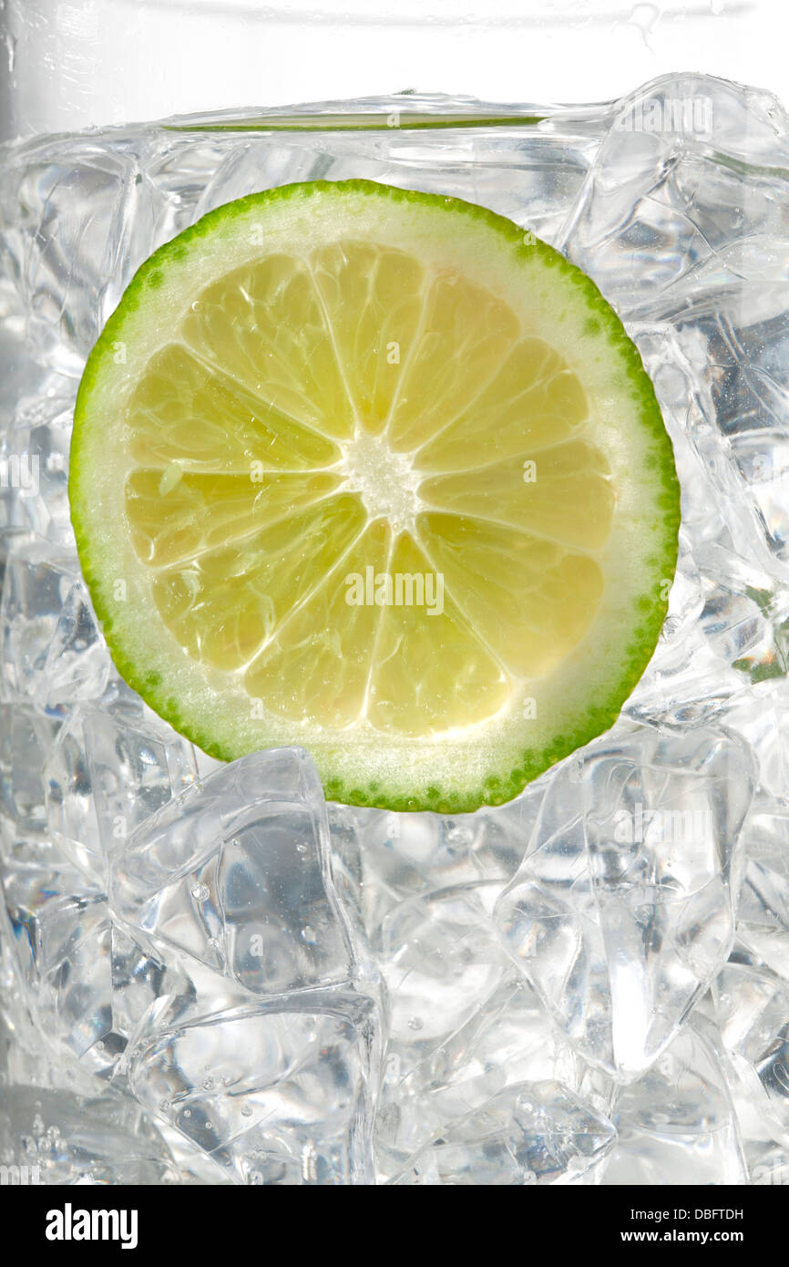 view of lemon slice in ice cubes Stock Photo - Alamy