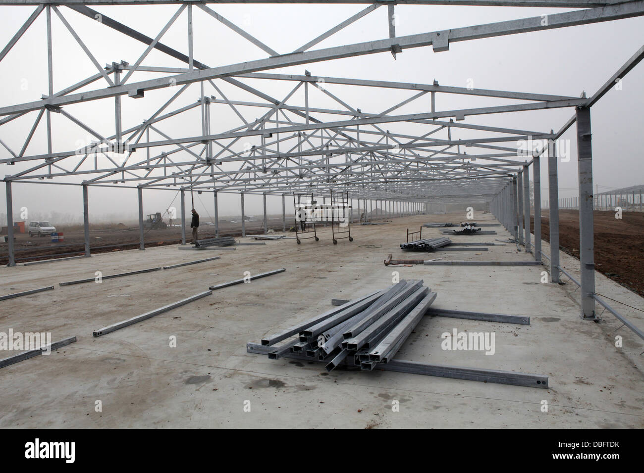 construction of a steel frame for a new factory building Stock Photo ...