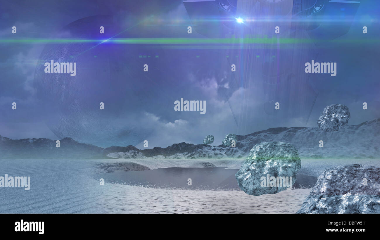 Alien world in blue made in 2d software Stock Photo - Alamy