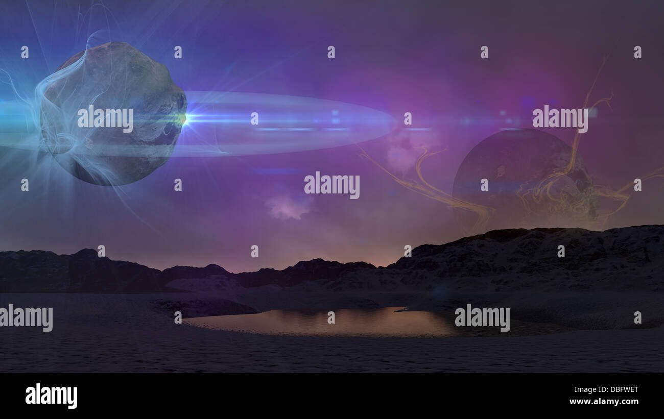 Alien world in blue made in 2d software Stock Photo - Alamy