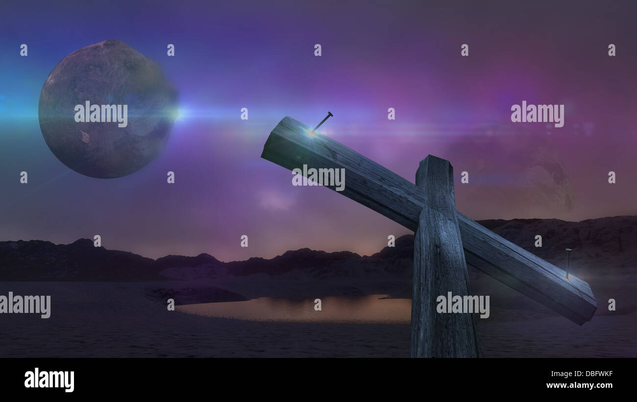 Alien world in blue made in 2d software Stock Photo - Alamy